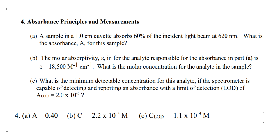 Solved 4. Absorbance Principles and Measurements (a) A | Chegg.com