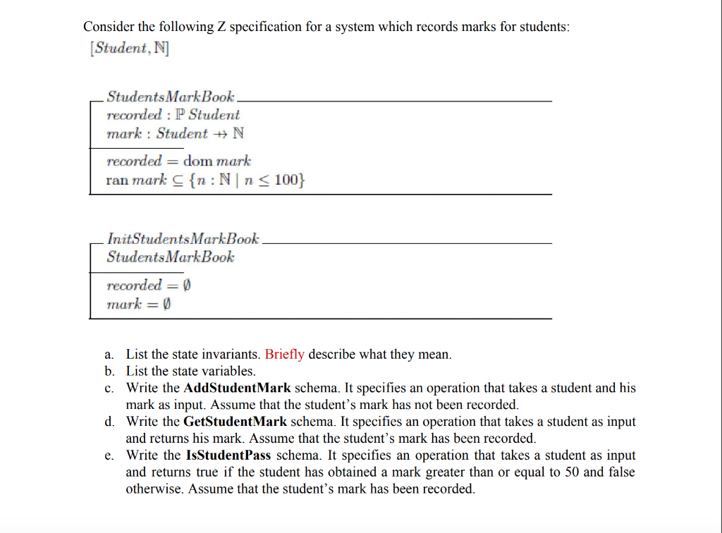 Consider the following Z specification for a system | Chegg.com