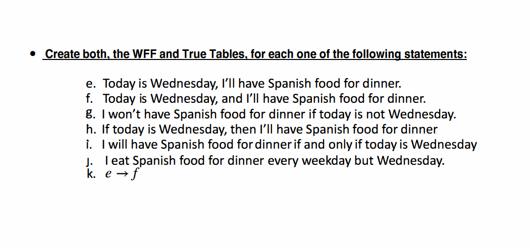 Solved - Create both, the WFF and True Tables, for each one | Chegg.com