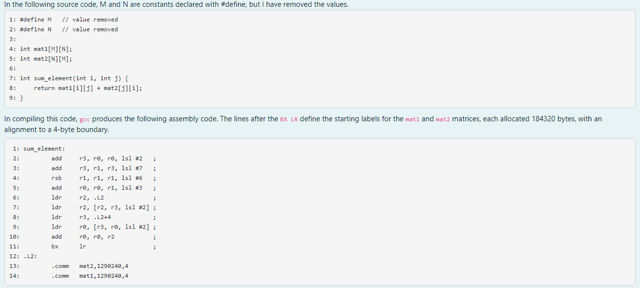 Solved In the following source code, M and N are constants | Chegg.com