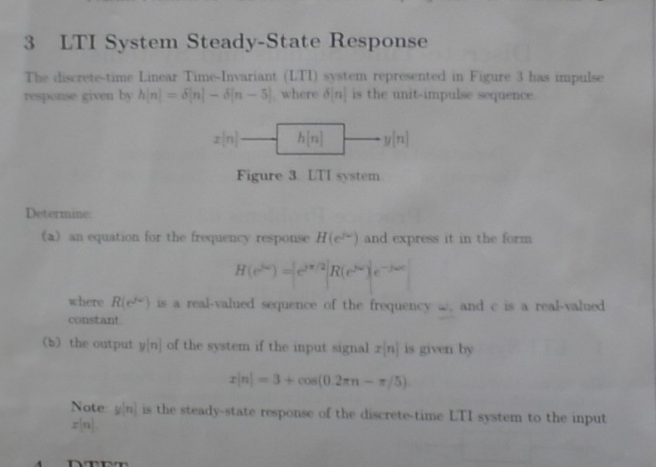 Solved 3 LTI System Steady-State Response The diseretetime | Chegg.com