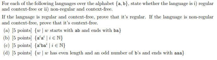 Solved For each of the following languages over the alphabet | Chegg.com