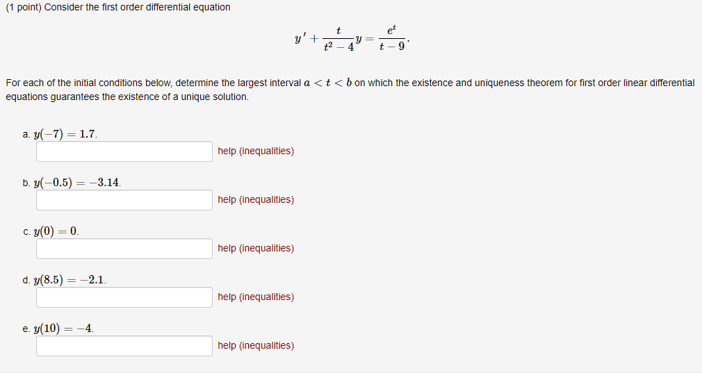 Solved (1 ﻿point) ﻿Consider the first order differential | Chegg.com