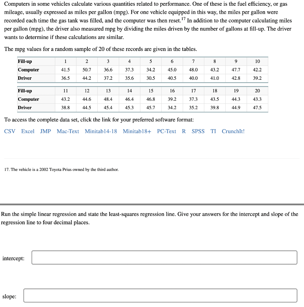 Solved Computers in some vehicles calculate various | Chegg.com