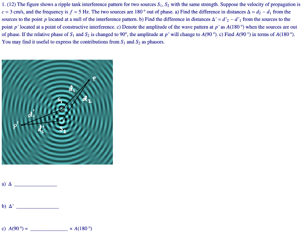 Solved 1. (12) The figure shows a ripple tank interference | Chegg.com