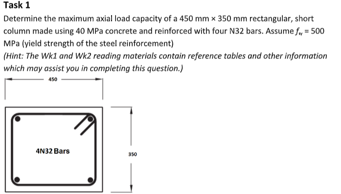 Solved Task 1Determine the maximum axial load capacity of a | Chegg.com