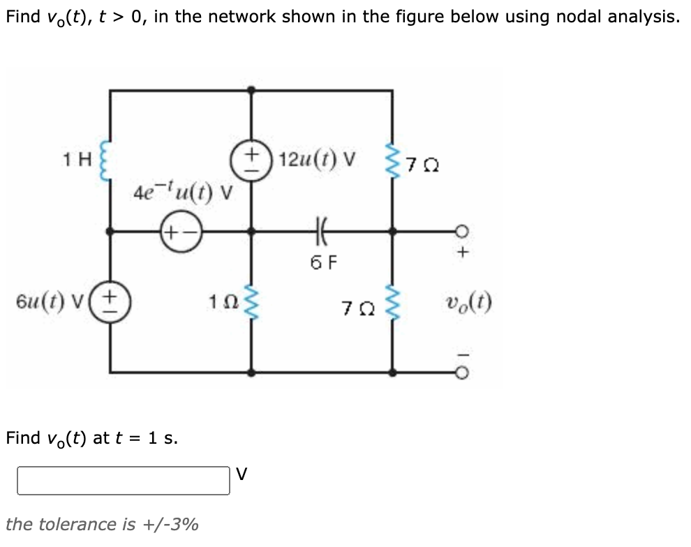 Solved Find vo(t), t > 0, in the network shown in the figure | Chegg.com