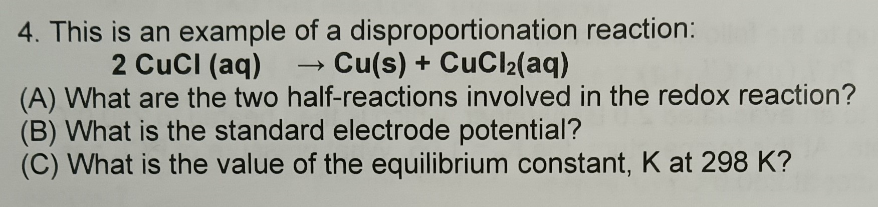 Solved 4. This is an example of a disproportionation | Chegg.com
