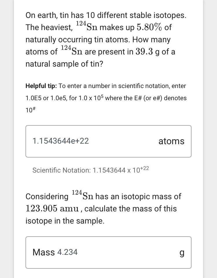 Solved On earth, tin has 10 different stable isotopes. The | Chegg.com