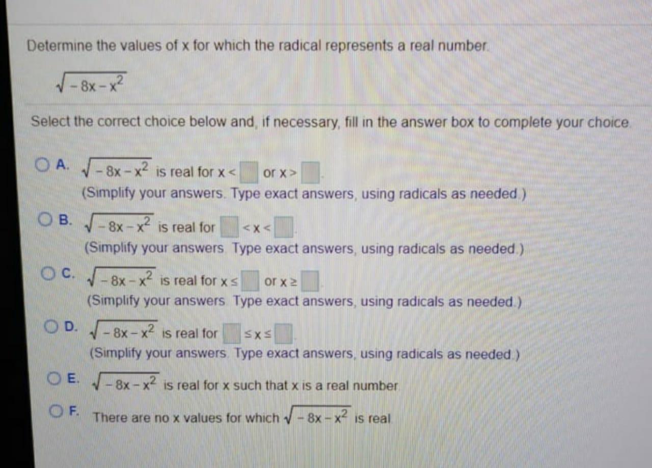 Solved Determine the values of x for which the radical | Chegg.com