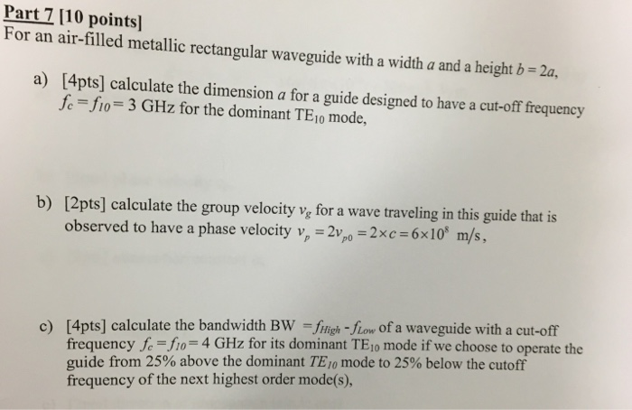 Solved Part 1 110 Points] For An Air Filled Metallic