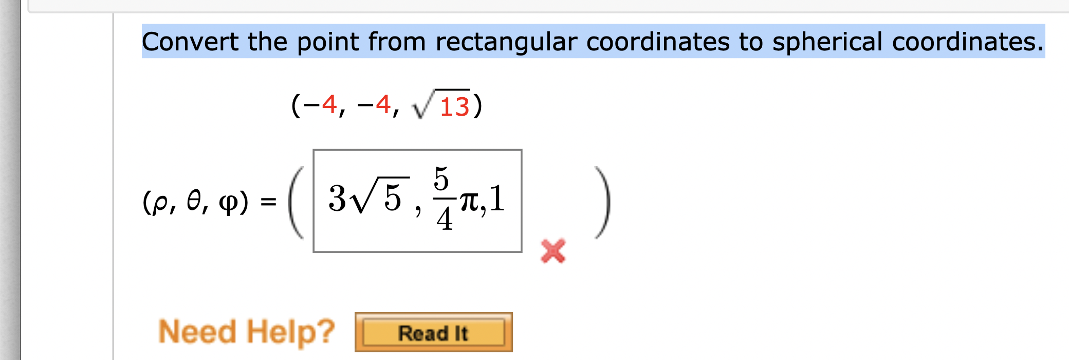 Solved Convert the point from rectangular coordinates to | Chegg.com