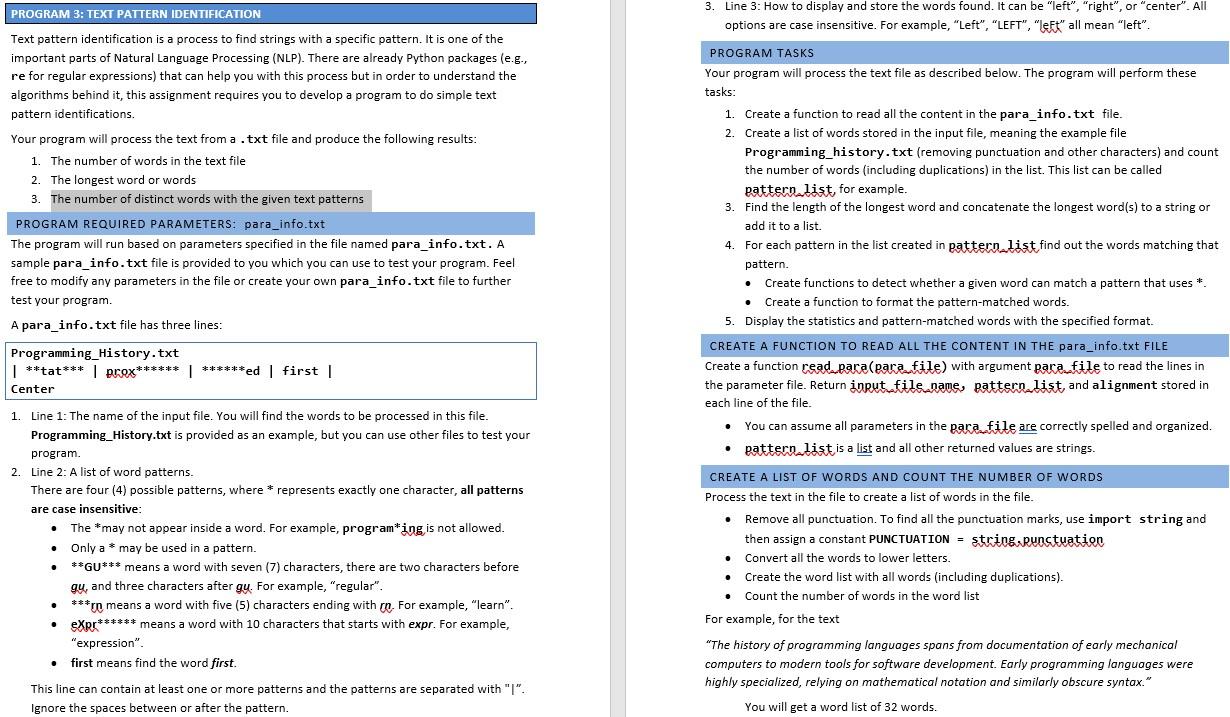 Solved PROGRAM 3: TEXT PATTERN IDENTIFICATION 3. Line 3 : | Chegg.com