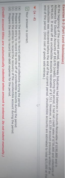 Solved Exercise 8-3 (Part Level Submission) At the beginning | Chegg.com