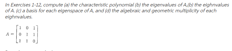Solved In Exercises 1-12, compute (a) the characteristic | Chegg.com