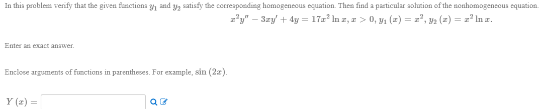 Solved In this problem verify that the given functions y1 | Chegg.com
