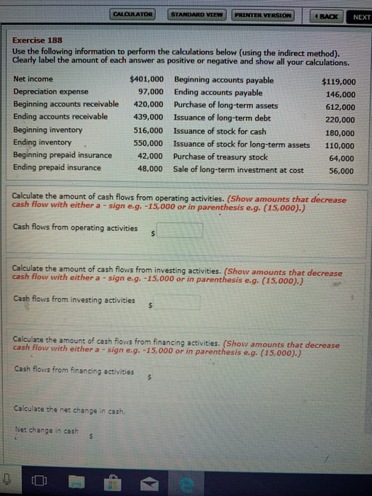 Solved CALCULATOR STANDARD VIEW PRINTER VERSION BACK NEXT | Chegg.com