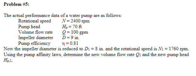 Solved Problem #5: The actual performance data of a water | Chegg.com