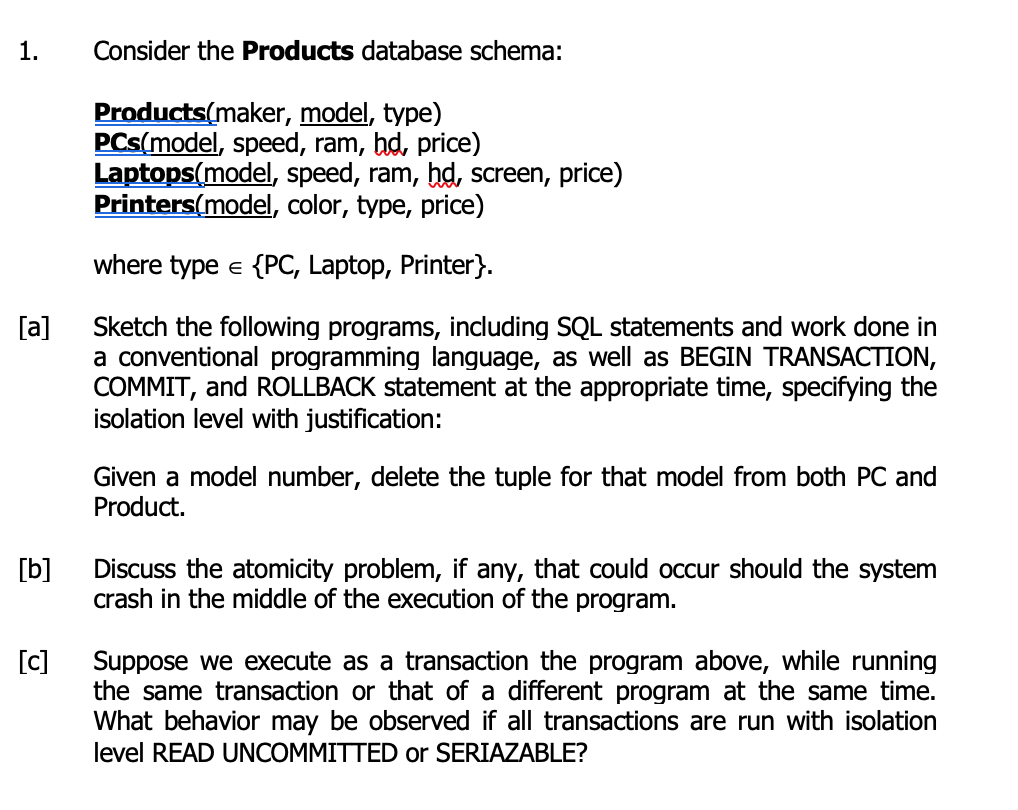 1. Consider the Products database schema: | Chegg.com