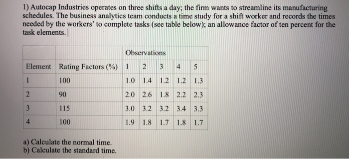 Solved 1) Autocap Industries operates on three shifts a day, | Chegg.com