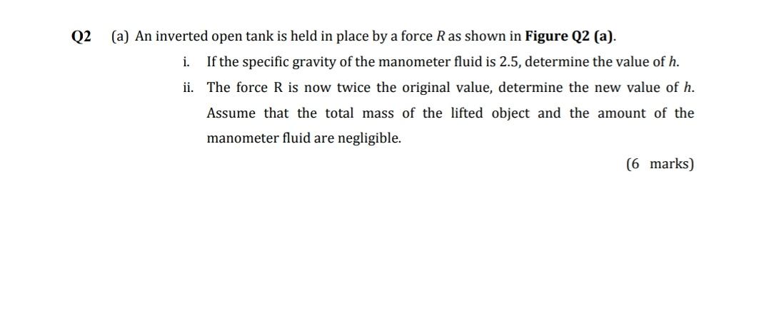 Solved Q2 (a) An inverted open tank is held in place by a | Chegg.com
