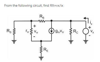 Solved From the following circuit, find RX=vx/ix RB w + + Rs | Chegg.com