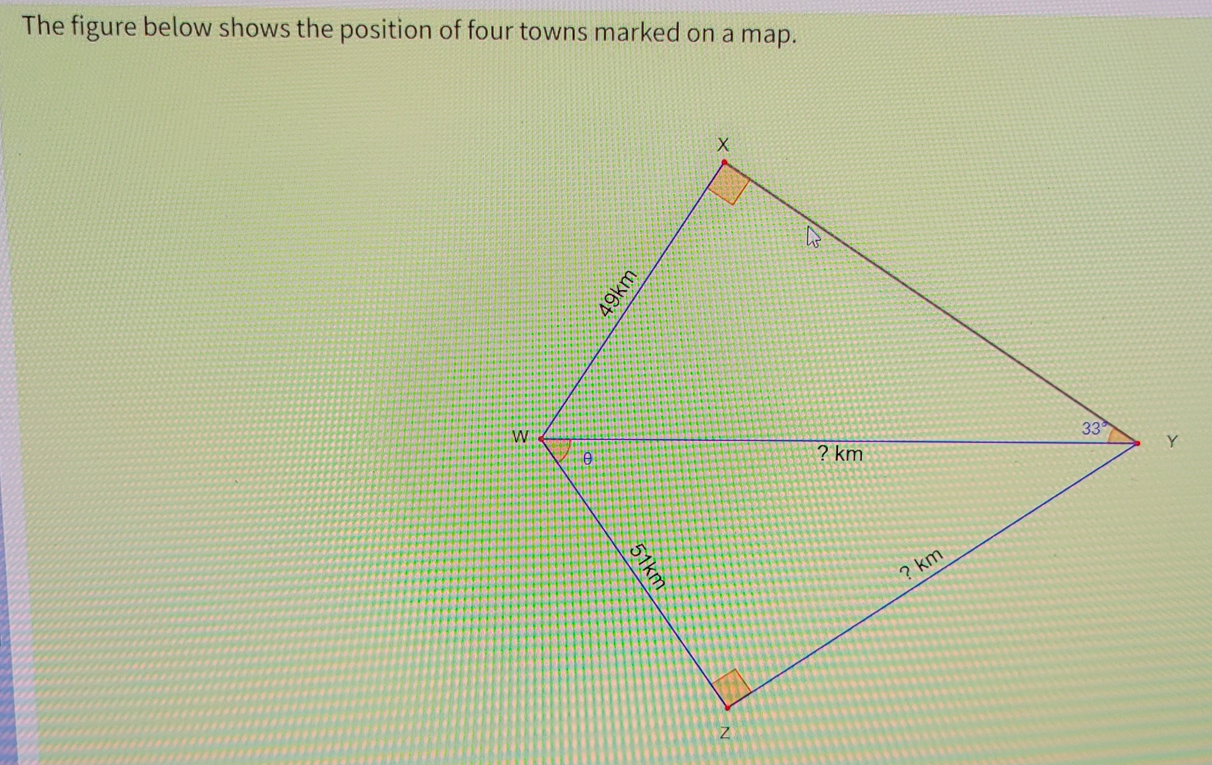 Solved The figure below shows the position of four towns | Chegg.com
