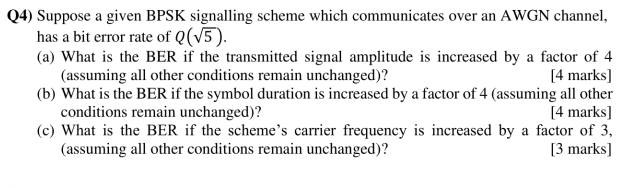 Solved Q4) Suppose a given BPSK signalling scheme which | Chegg.com