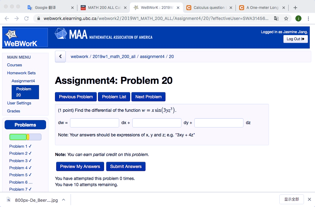 Solved + ooo + Google X DE MATH 200 ALL Ca x WebWork : 2019W | Chegg.com