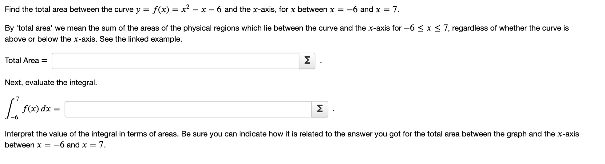 Solved Find the total area between the curve y = f(x) = x2 – | Chegg.com