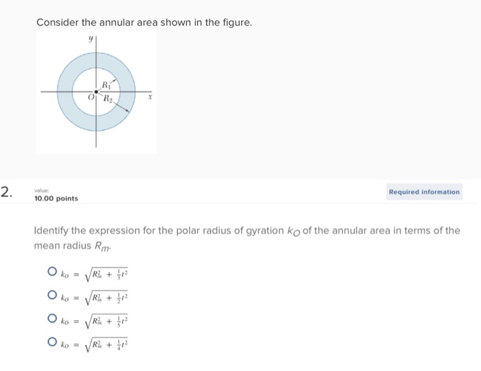 Solved Consider the annular area shown in the figure. value: | Chegg.com