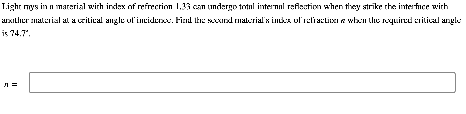 Solved Light rays in a material with index of refrection | Chegg.com