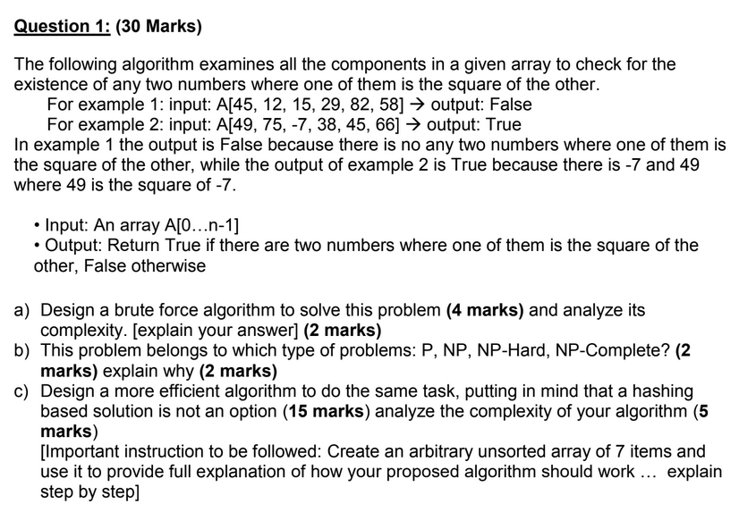 Solved Question 1: (30 Marks) The following algorithm | Chegg.com