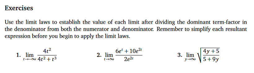 Solved Exercises Use the limit laws to establish the value | Chegg.com
