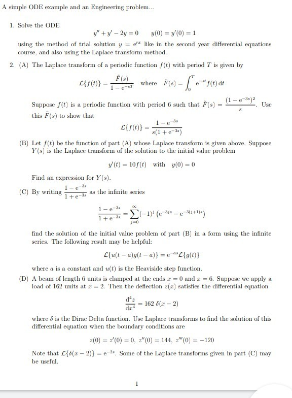 Solved A simple ODE example and an Engineering problem... 1. | Chegg.com