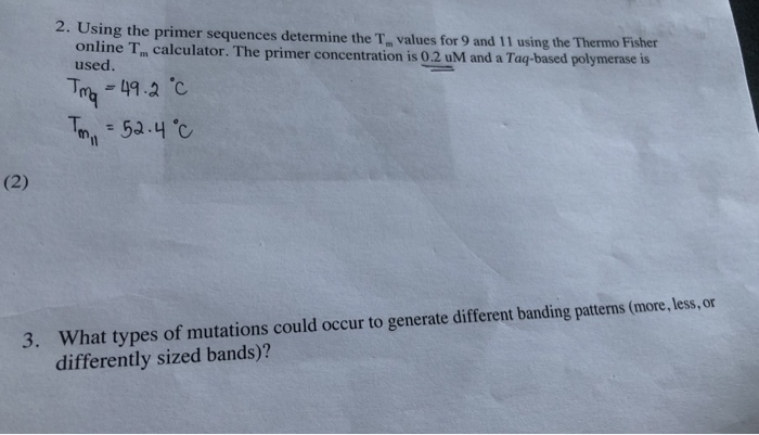Solved 2. Using the primer sequences determine the T, values | Chegg.com