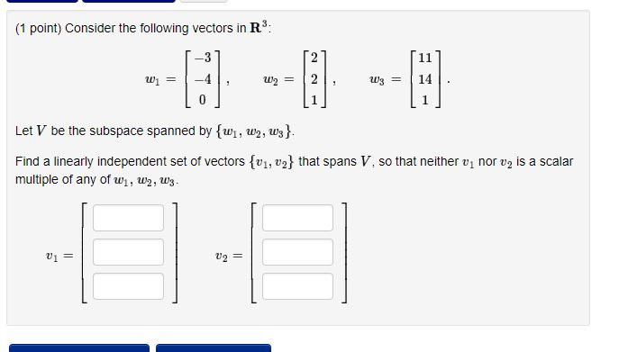 Solved (1 point) Consider the following vectors in R3 -3 u3 | Chegg.com