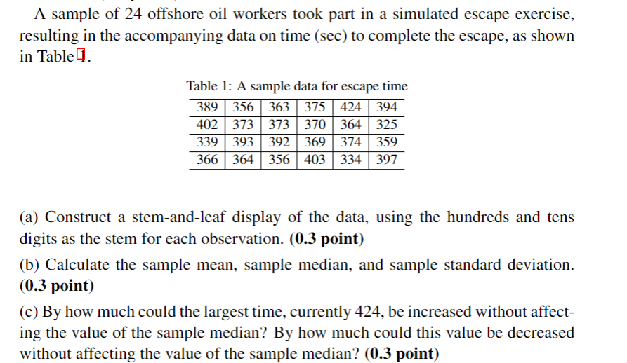 Solved A sample of 24 offshore oil workers took part in a | Chegg.com