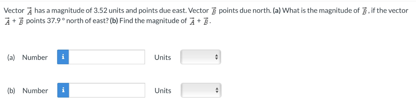 Solved Vector A has a magnitude of 3.52 units and points due | Chegg.com