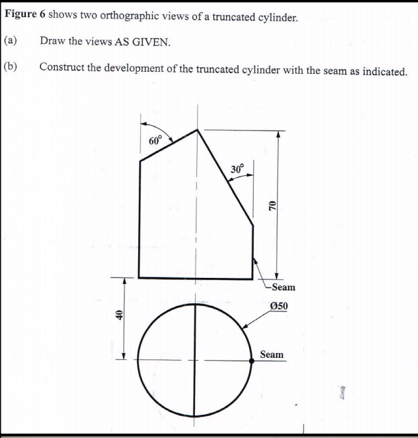 Solved Figure 6 shows two orthographic views of a truncated | Chegg.com