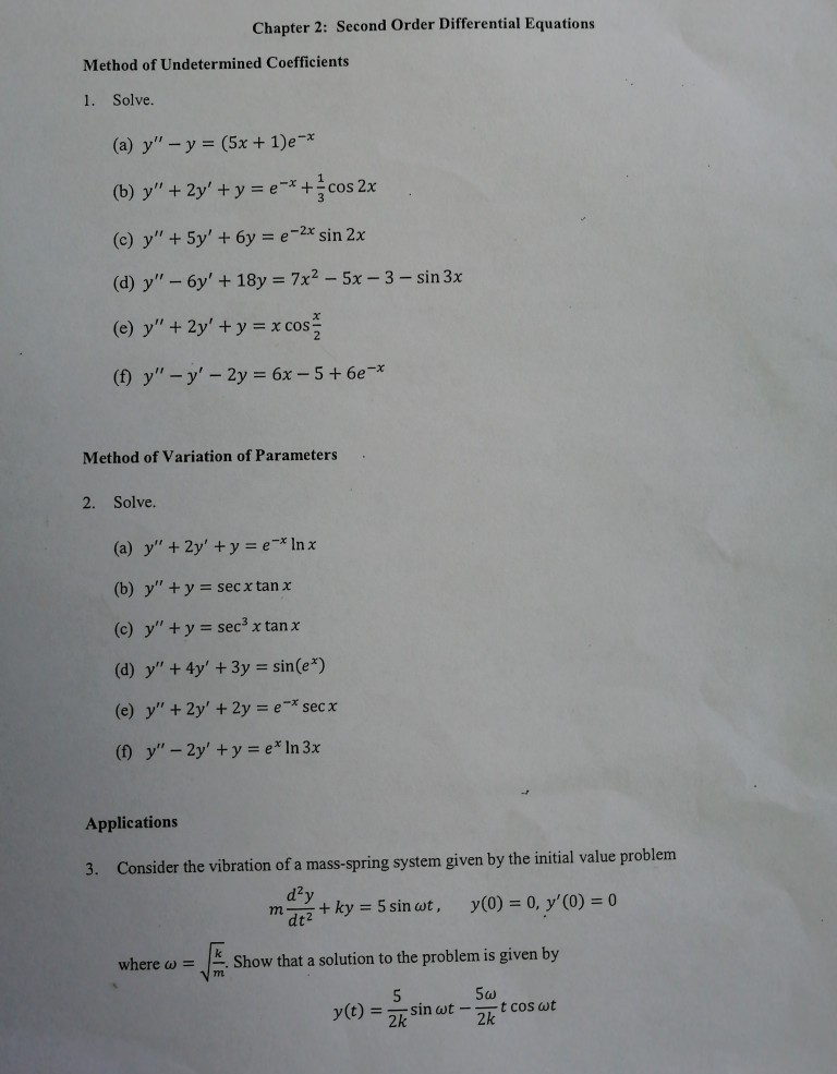 Solved Chapter 2: Second Order Differential Equations Method | Chegg.com