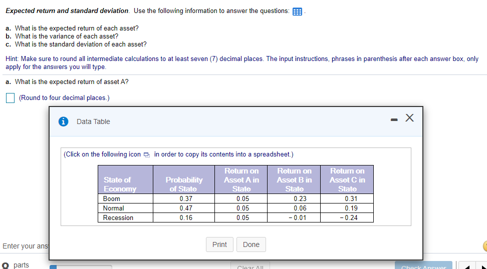 Solved Expected return and standard deviation. Use the | Chegg.com