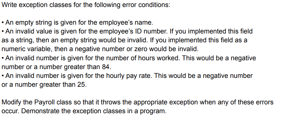 Solved 1. Payroll Class Write a Payroll class that uses the | Chegg.com