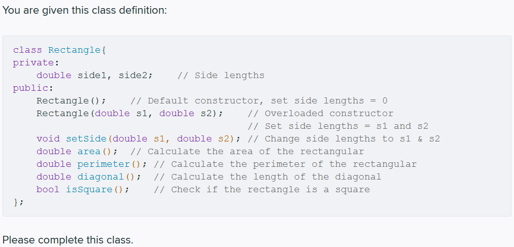 Solved You are given this class definition: class Rectangle{ | Chegg.com