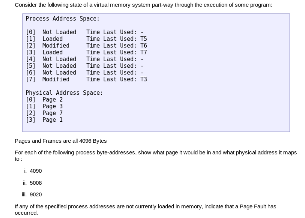 Solved Consider the following state of a virtual memory | Chegg.com
