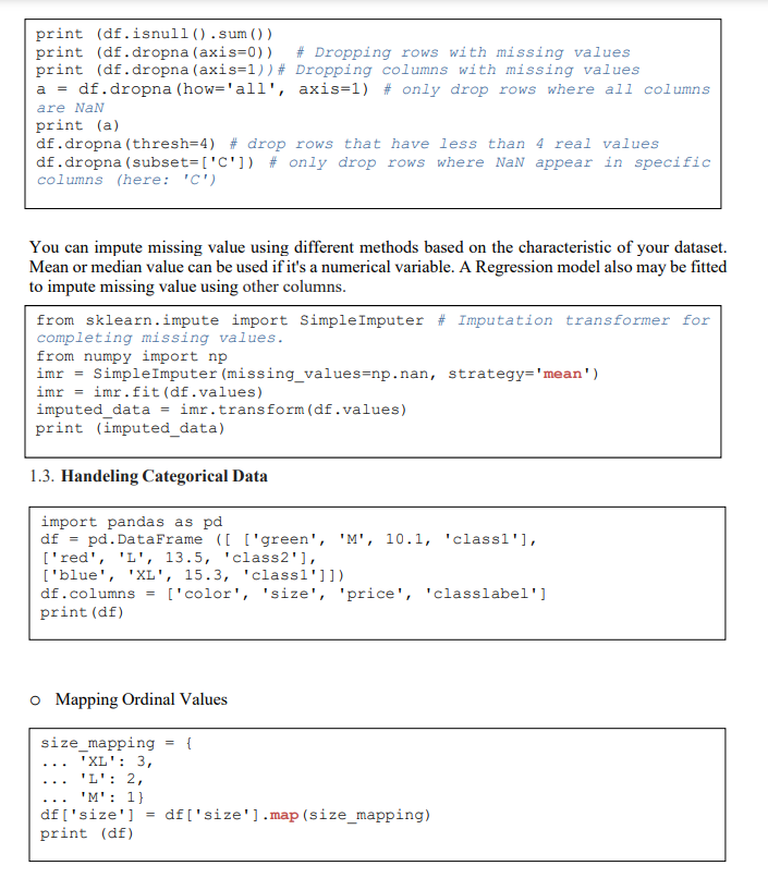 Solved This lab focus is on some data pre-processing | Chegg.com
