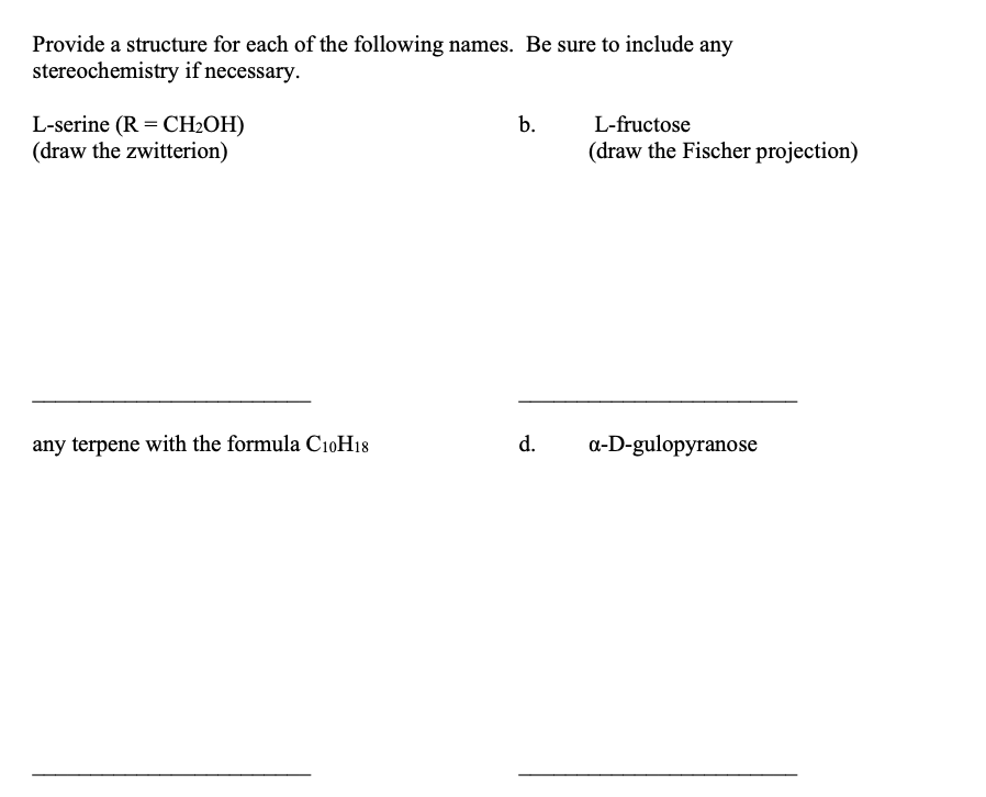 Solved Provide a structure for each of the following names. | Chegg.com