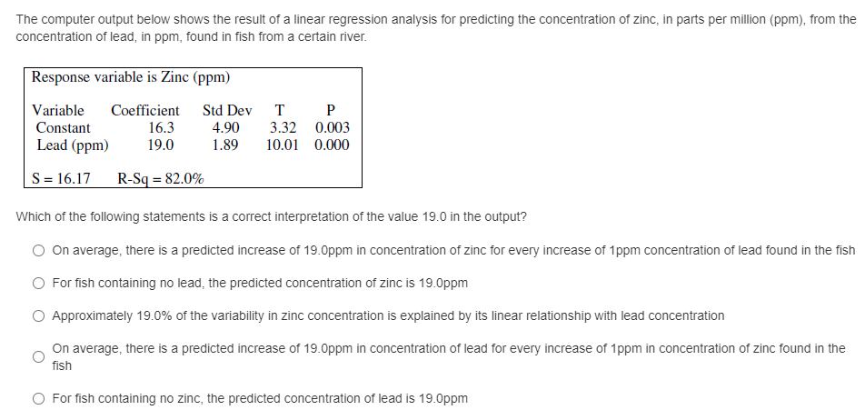 Solved The Computer Output Below Shows The Result Of A 