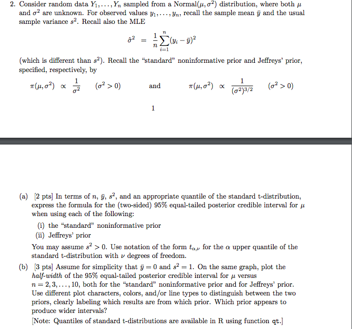 2. Consider random data Y1,…,Yn sampled from a | Chegg.com
