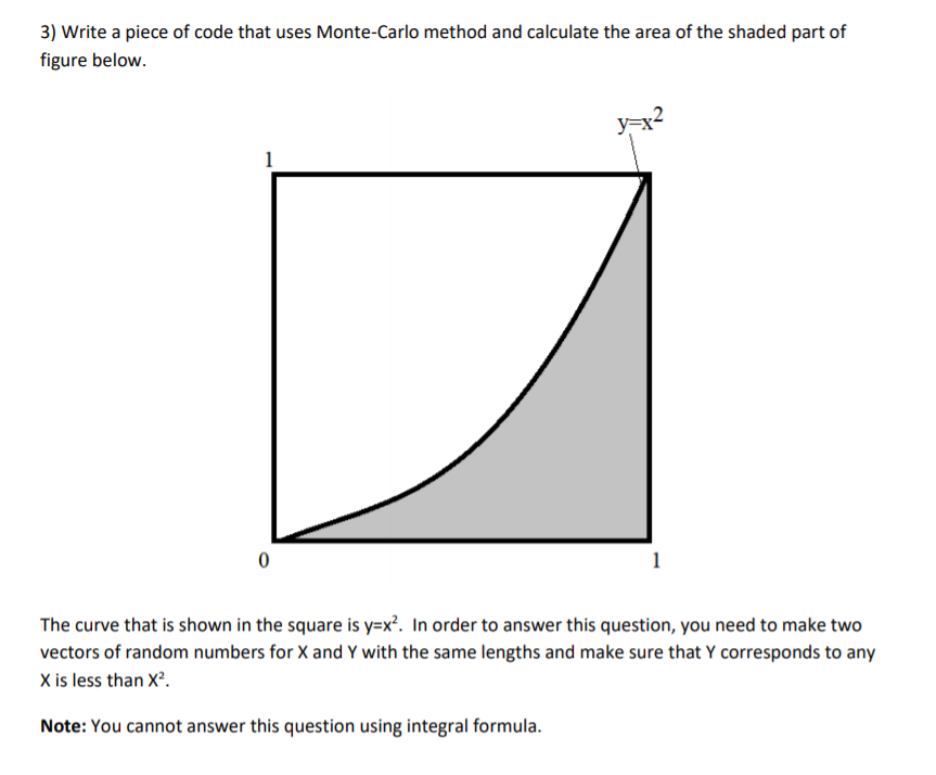 Solved 3) Write a piece of code that uses Monte-Carlo method | Chegg.com